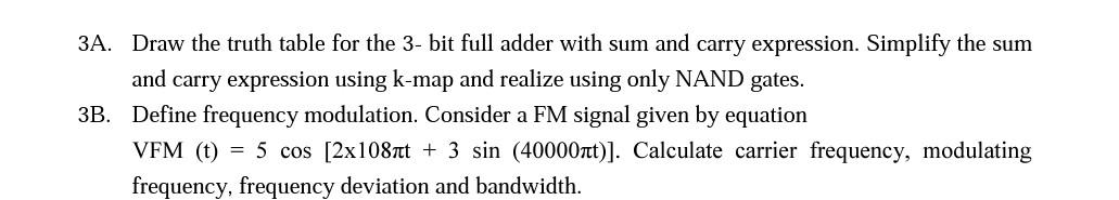 Solved 3A. Draw the truth table for the 3- bit full adder | Chegg.com