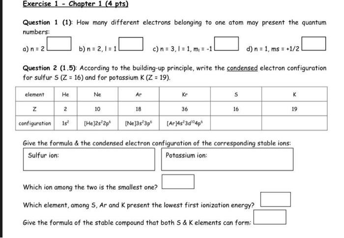 Solved Question 1 (1): How many different electrons | Chegg.com