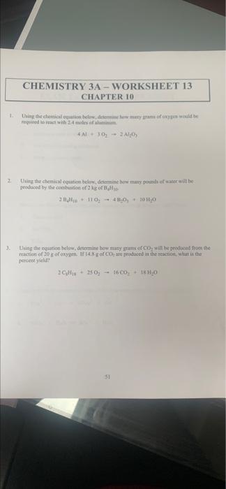CHEMISTRY 3A - WORKSHEET 13 CHAPTER 10 1. Dinghe | Chegg.com