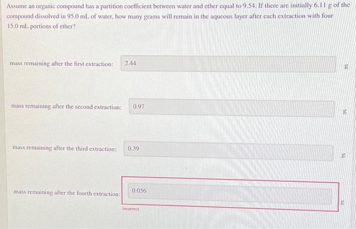 Solved Assume an organic compound has a partition | Chegg.com