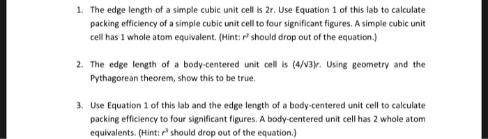 Solved 1. The edge length of a simple cubic unit cell is 2r. | Chegg.com