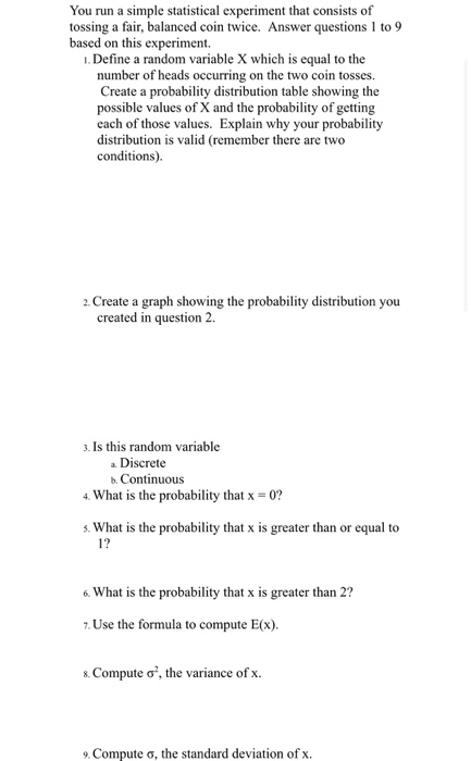 Solved You run a simple statistical experiment that consists | Chegg.com