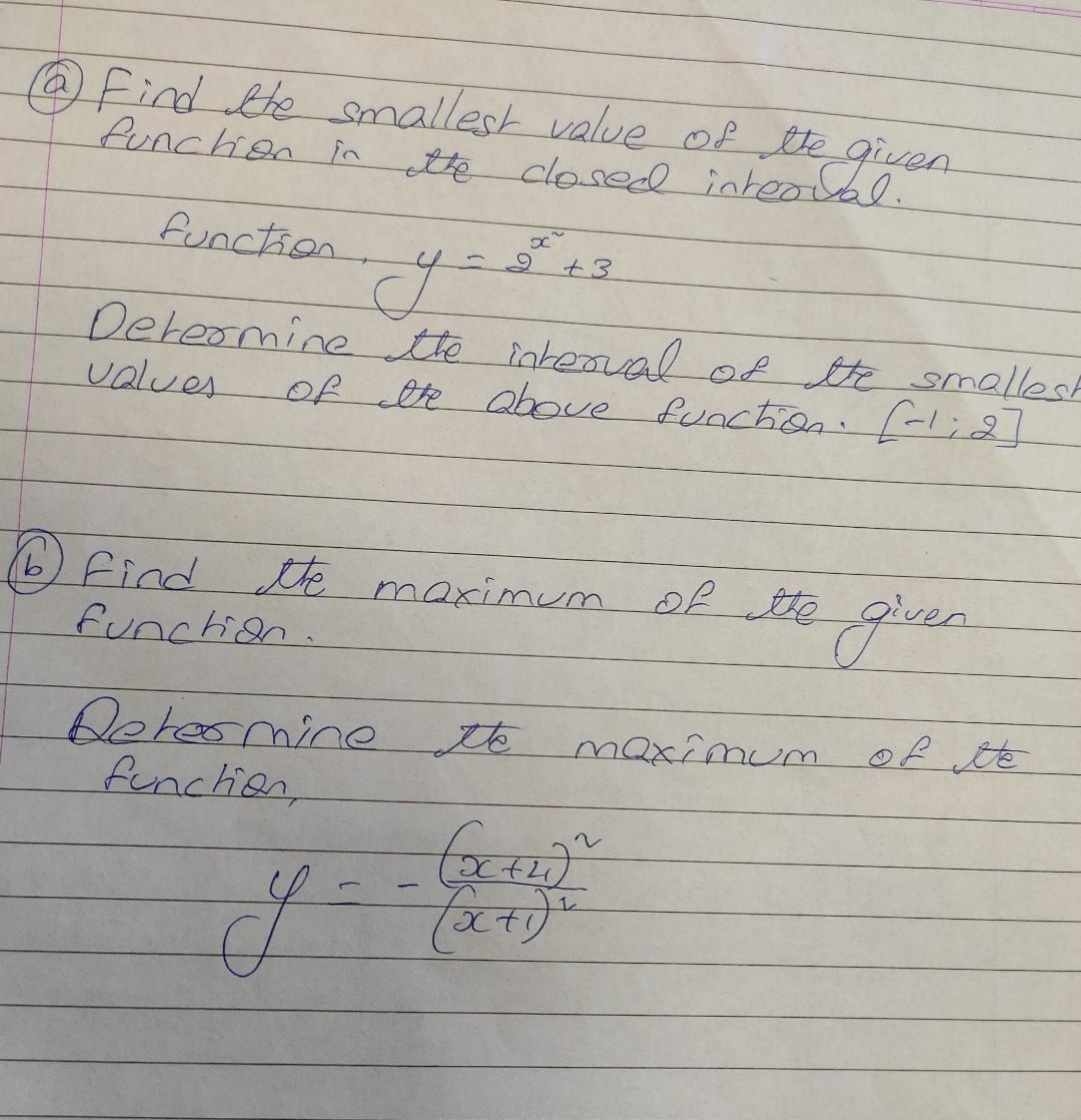 Solved (a) Find the smallest value of the given funchion in | Chegg.com