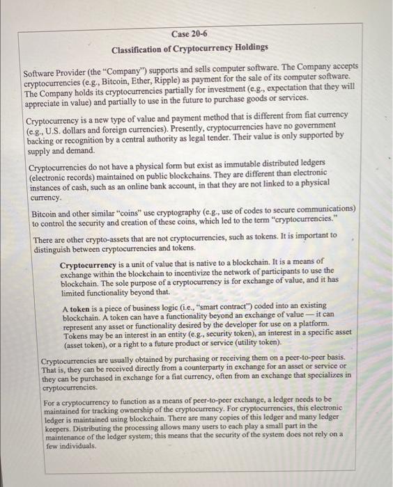 Solved Case 20-6 Classification of Cryptocurrency Holdings | Chegg.com