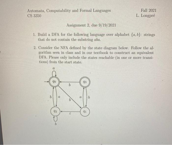 Solved Automata, Computability and Formal Languages CS 3350 | Chegg.com Solved Automata, Computability and Formal Languages CS 3350 | Chegg.com
