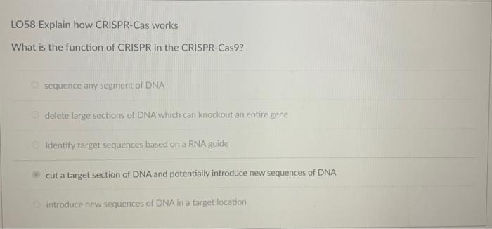 Solved LO58 Explain how CRISPR-Cas works What is the | Chegg.com