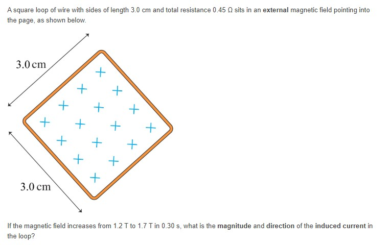 Solved A square loop of wire with sides of length 3.0 cm and | Chegg.com