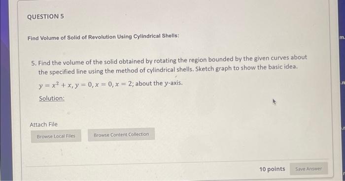 Solved Find Volume of Solid of Revolution Using Cylindrical | Chegg.com