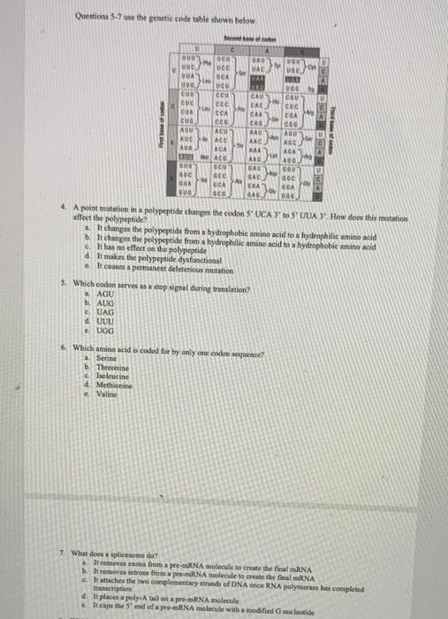 Solved Questions 5-7 use the genetic code table shown below | Chegg.com