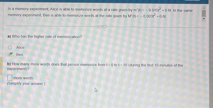 Solved In a memory experiment, Alice is able to memorize | Chegg.com