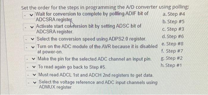 Solved Set the order for the steps in programming the A/D | Chegg.com