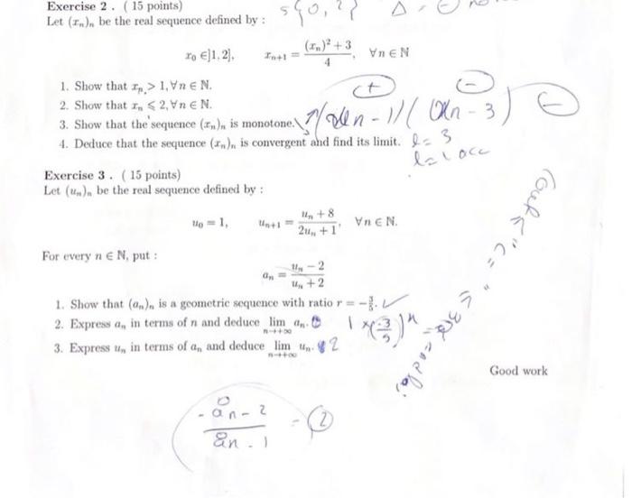 Solved Exercise 2 . ( 15 points) Let (xn)n be the real | Chegg.com