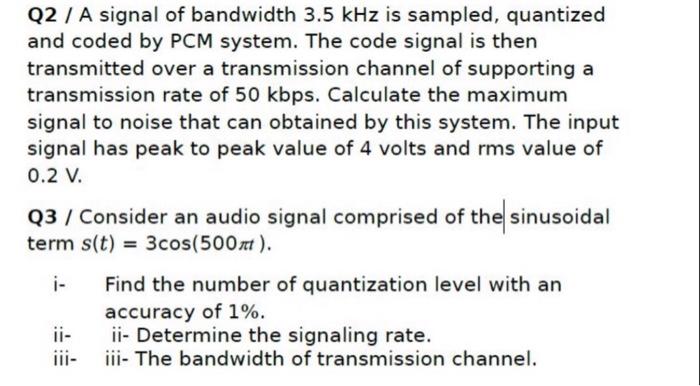 Solved Q2 / A signal of bandwidth 3.5 kHz is sampled, | Chegg.com