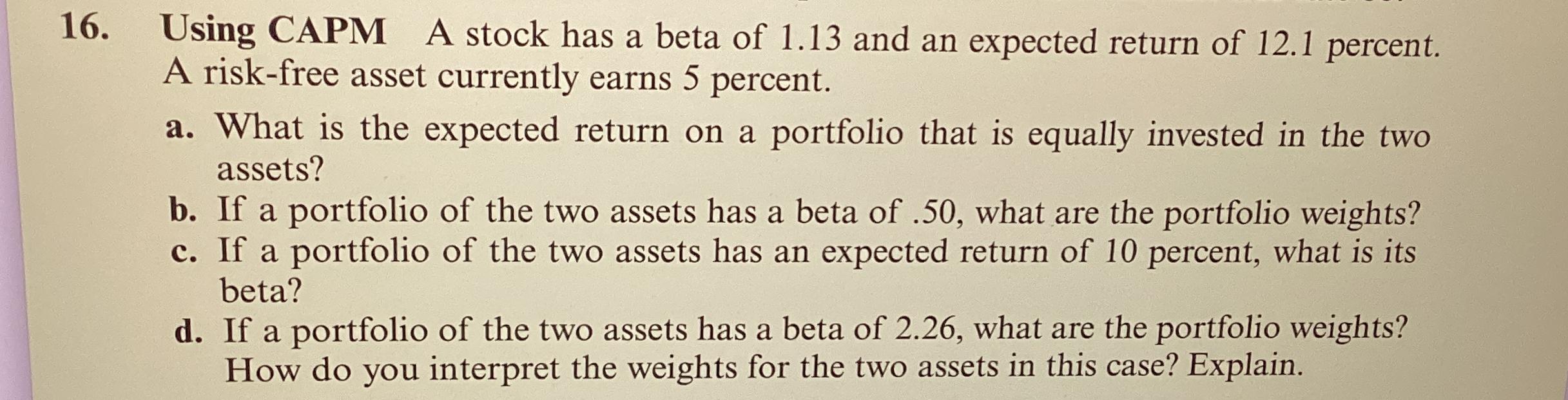 Solved Using CAPM | Chegg.com