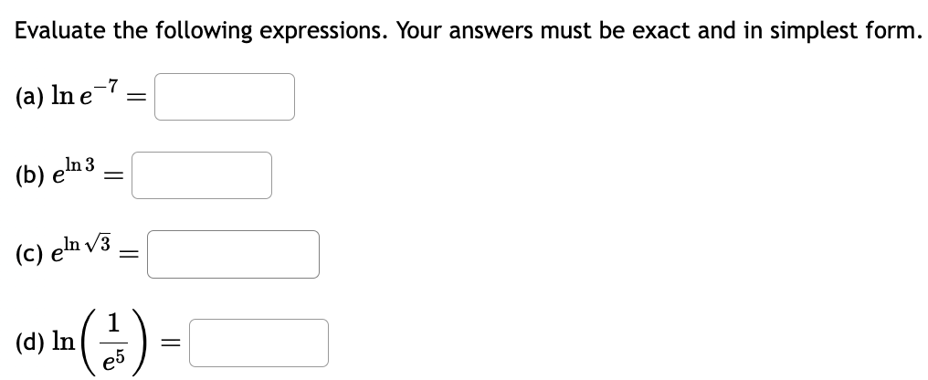Solved Evaluate the following expressions. Your answers must | Chegg.com