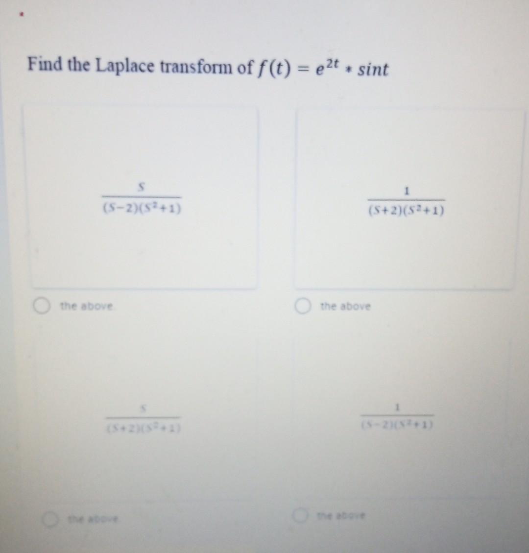 Solved Find the Laplace transform of f(t) = e2t , sint S 1 | Chegg.com