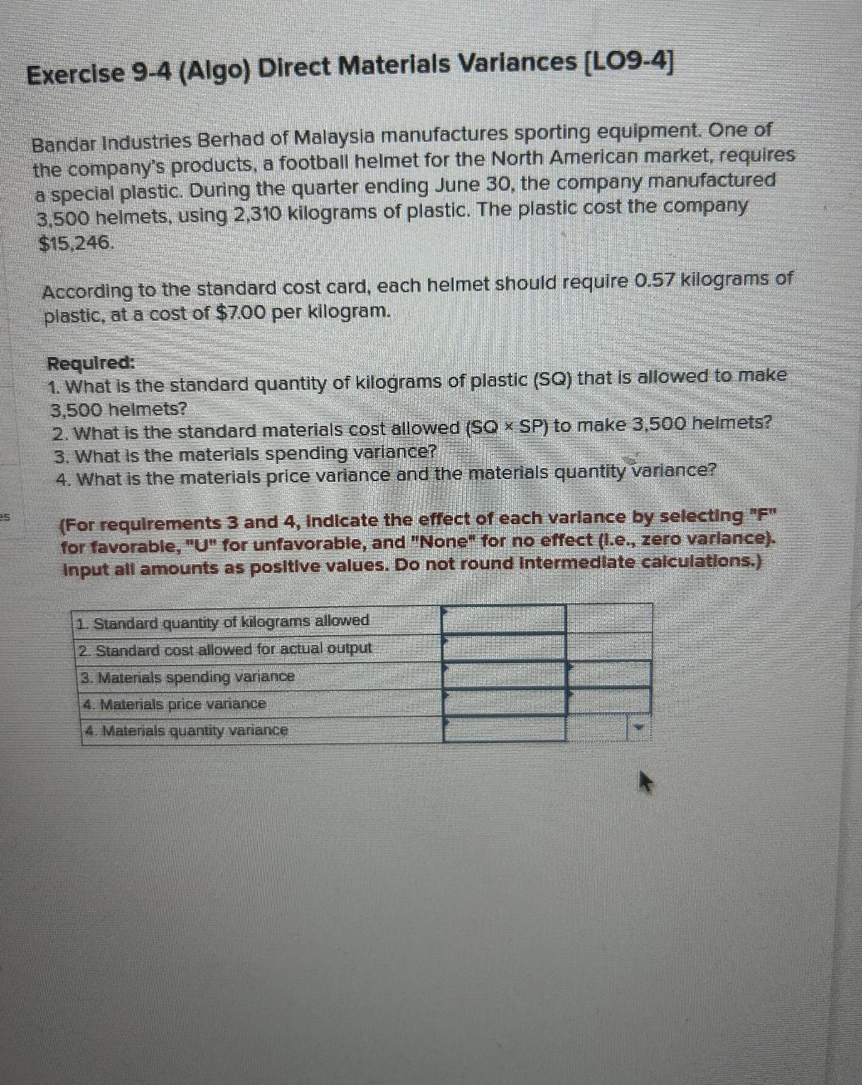 Solved Exercise 9-4 (Algo) Direct Materials Variances | Chegg.com Solved Exercise 9-4 (Algo) Direct Materials Variances | Chegg.com
