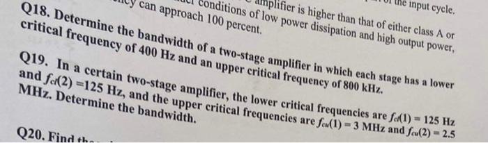Solved critical fremine the bandwidth Q19. and fcr(2)=125 t | Chegg.com