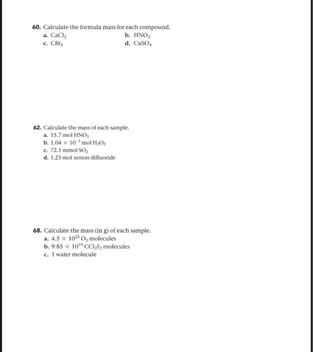 Solved 60. Calculate the formula mass for each compound. a. | Chegg.com