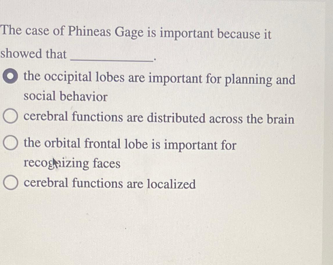 Solved The case of Phineas Gage is important because it | Chegg.com
