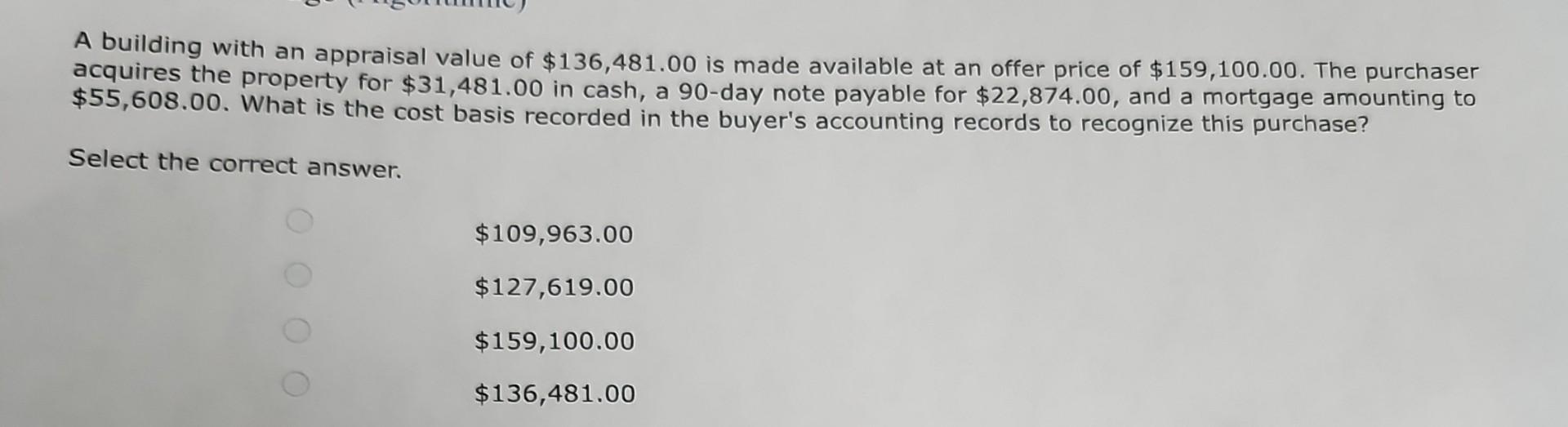 Solved A building with an appraisal value of $136,481.00 is | Chegg.com