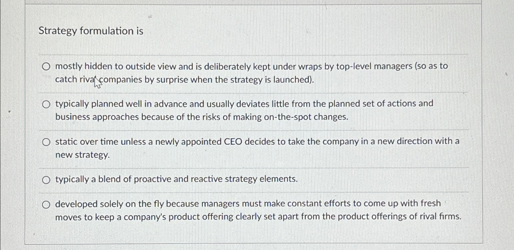 Solved Strategy formulation ismostly hidden to outside view | Chegg.com