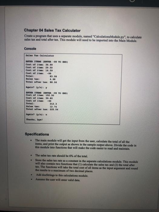 Solved Chapter 04 Sales Tax Calculator Create A Program That