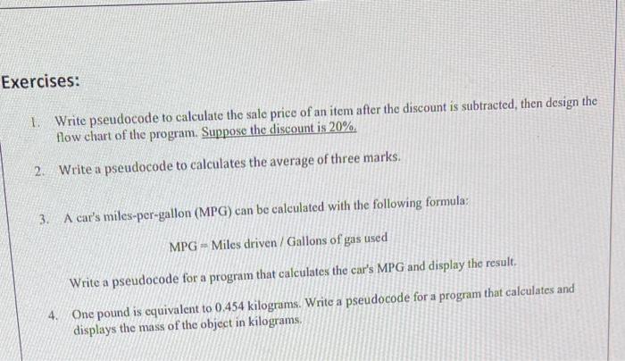 Solved 1. Write pseudocode to calculate the sale price of an | Chegg.com Solved 1. Write pseudocode to calculate the sale price of an | Chegg.com