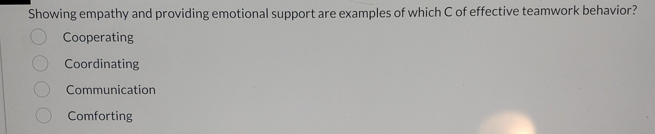 Solved Showing empathy and providing emotional support are | Chegg.com