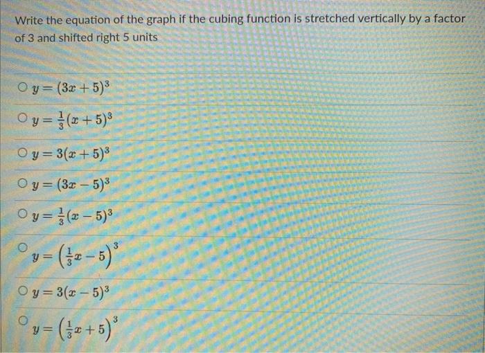 Solved Write the equation of the graph if the cubing | Chegg.com