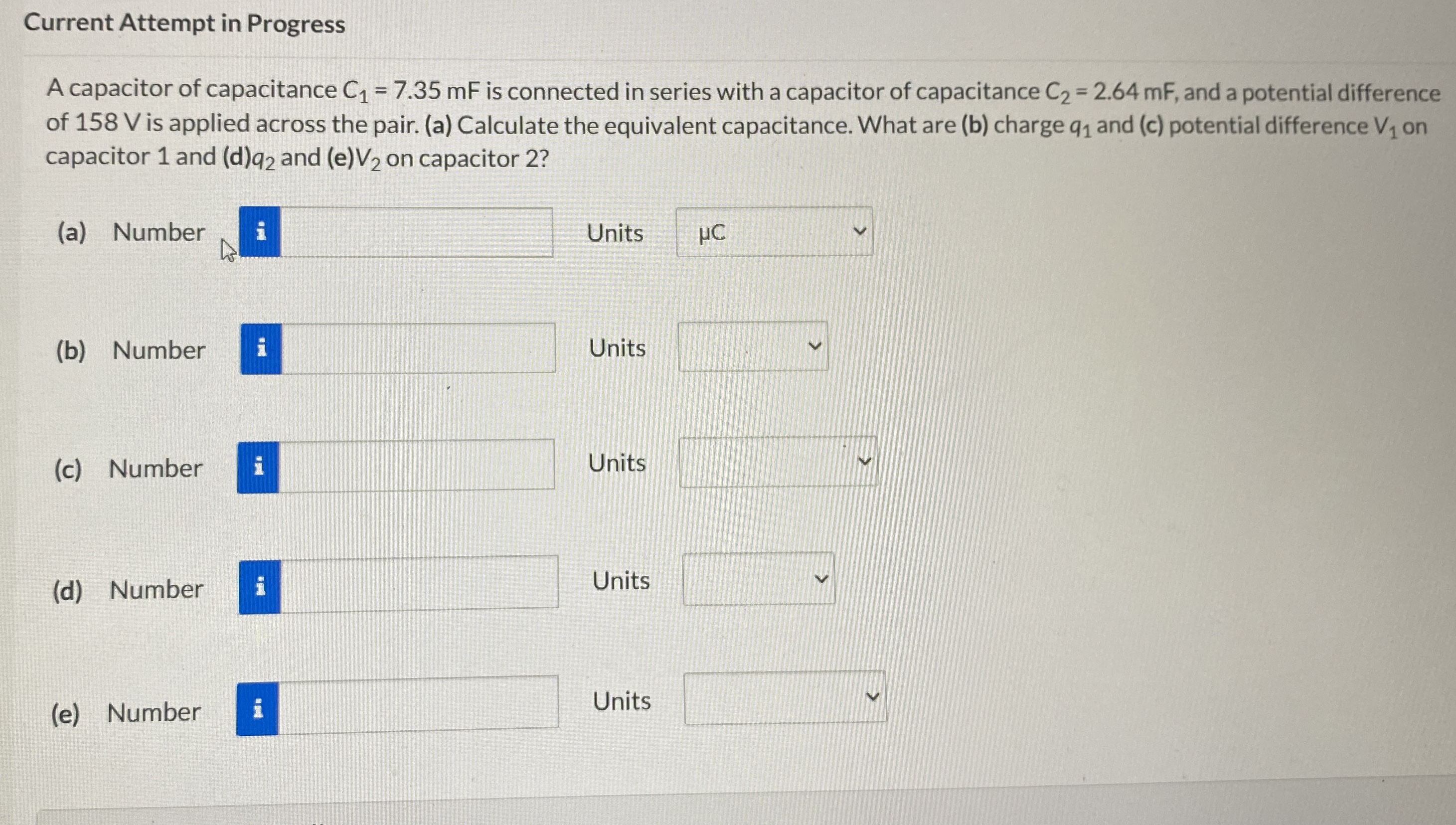 Solved Current Attempt in ProgressA capacitor of capacitance | Chegg.com