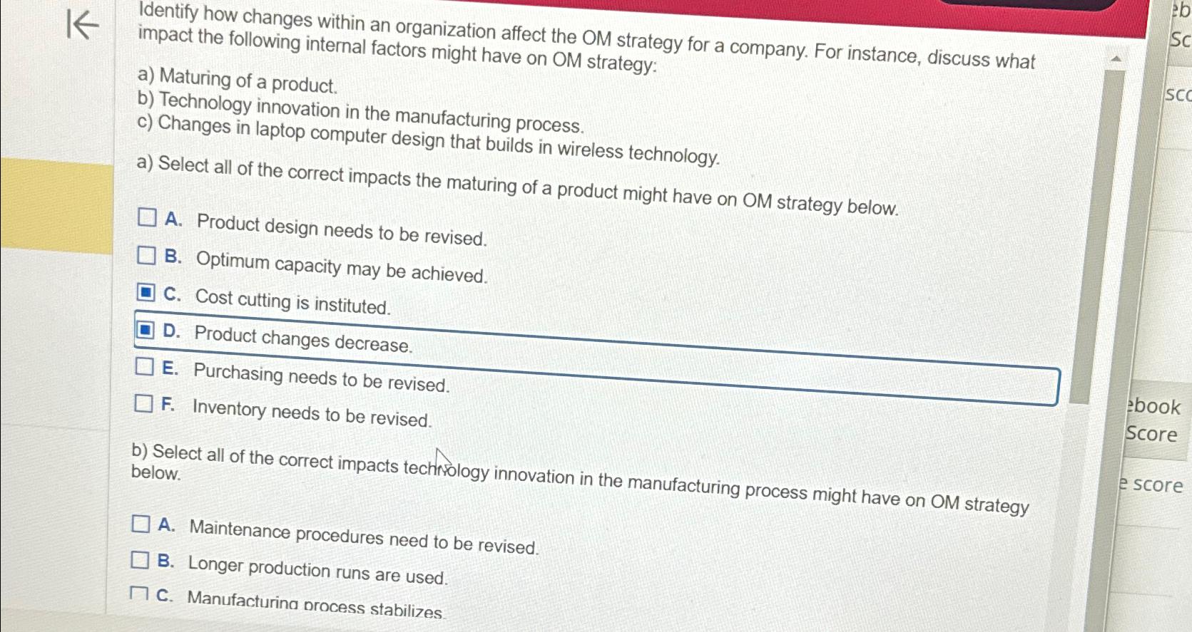 Solved Identify how changes within an organization affect | Chegg.com