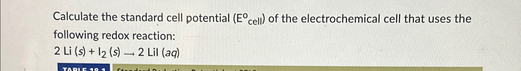Solved Calculate the standard cell potential ( E° ﻿cell) ﻿of | Chegg.com