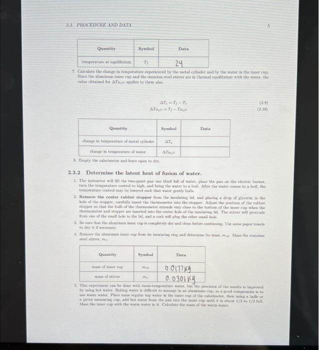 Solved IAB 2 SPECIFJC AND IATEN HFATS (PHYS ICO') bole. | Chegg.com