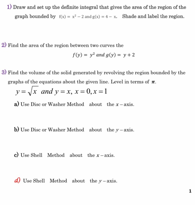 Solved 1) Draw and set up the definite integral that gives | Chegg.com