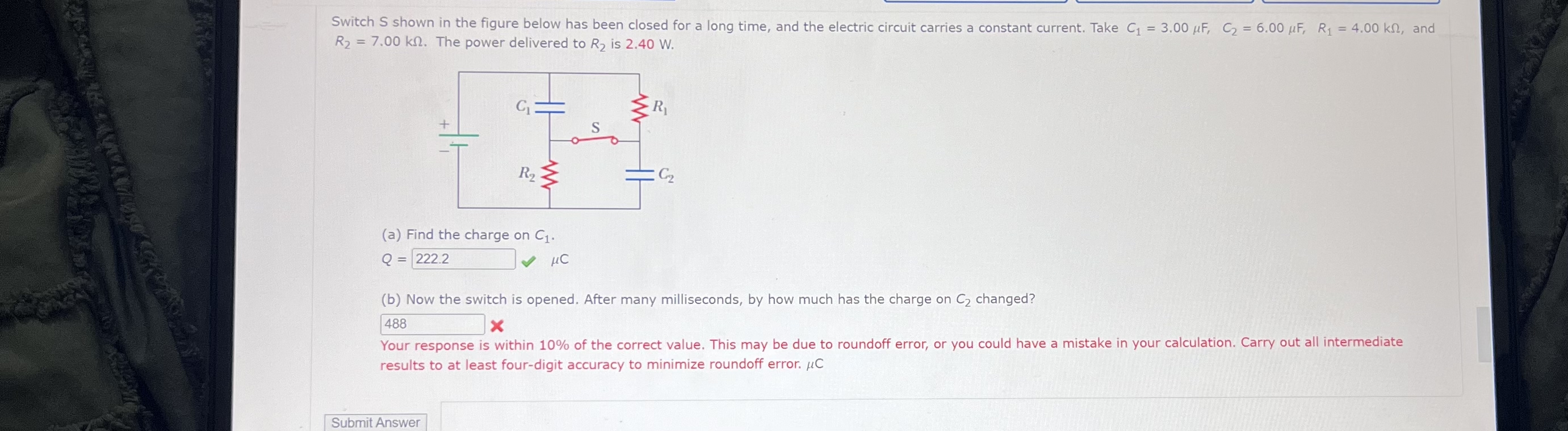 Solved Switch S ﻿shown in the figure below has been closed | Chegg.com