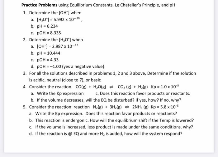Solved Practice Problems using Equilibrium Constants, Le | Chegg.com