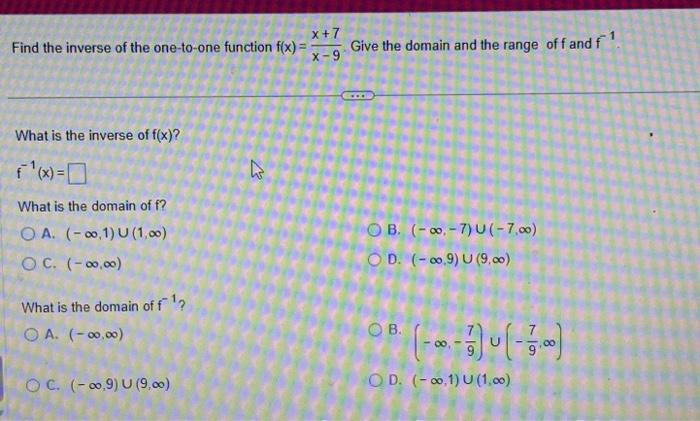 Solved Find the inverse of the one-to-one function | Chegg.com