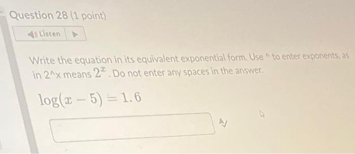 Solved Write the equation in its equivalent exponential | Chegg.com