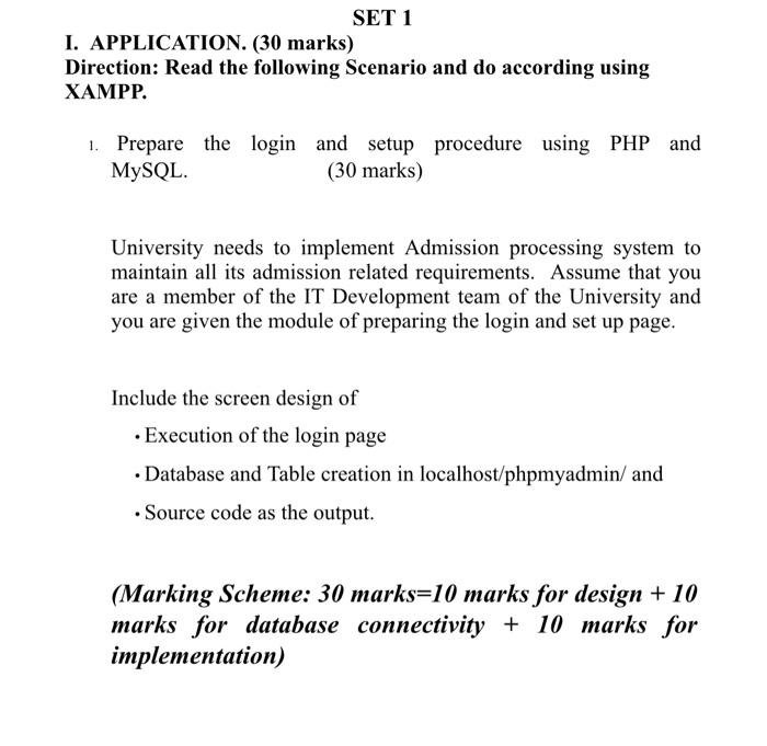 Solved SET 1 I. APPLICATION. (30 marks) Direction: Read the | Chegg.com