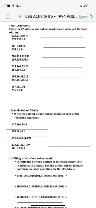Solved I. Address Class Identification - Identify the class | Chegg.com