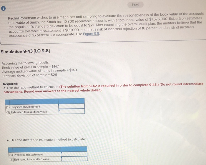 Solved Saved Rachel Robertson wishes to use mean-per-unit | Chegg.com
