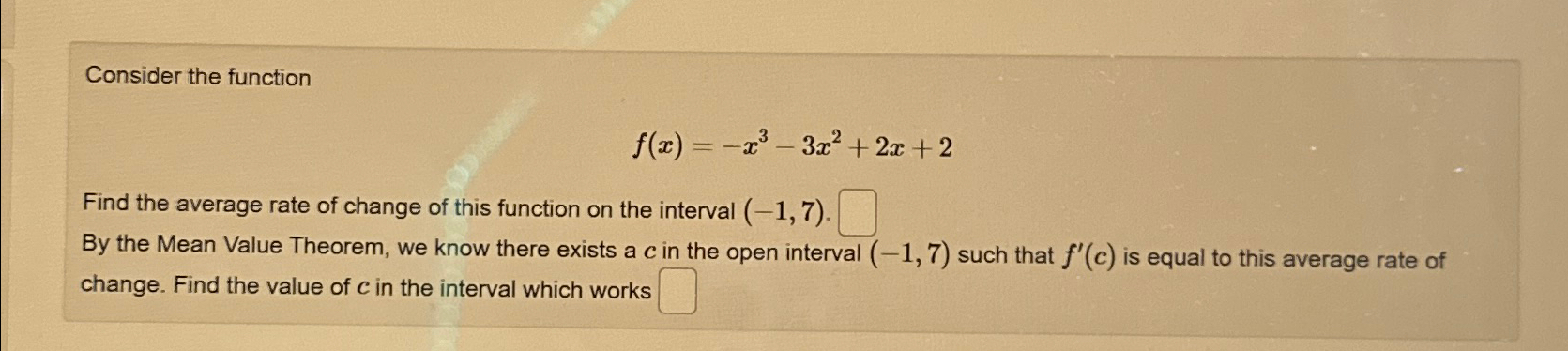 Solved Consider the functionf(x)=-x3-3x2+2x+2Find the | Chegg.com