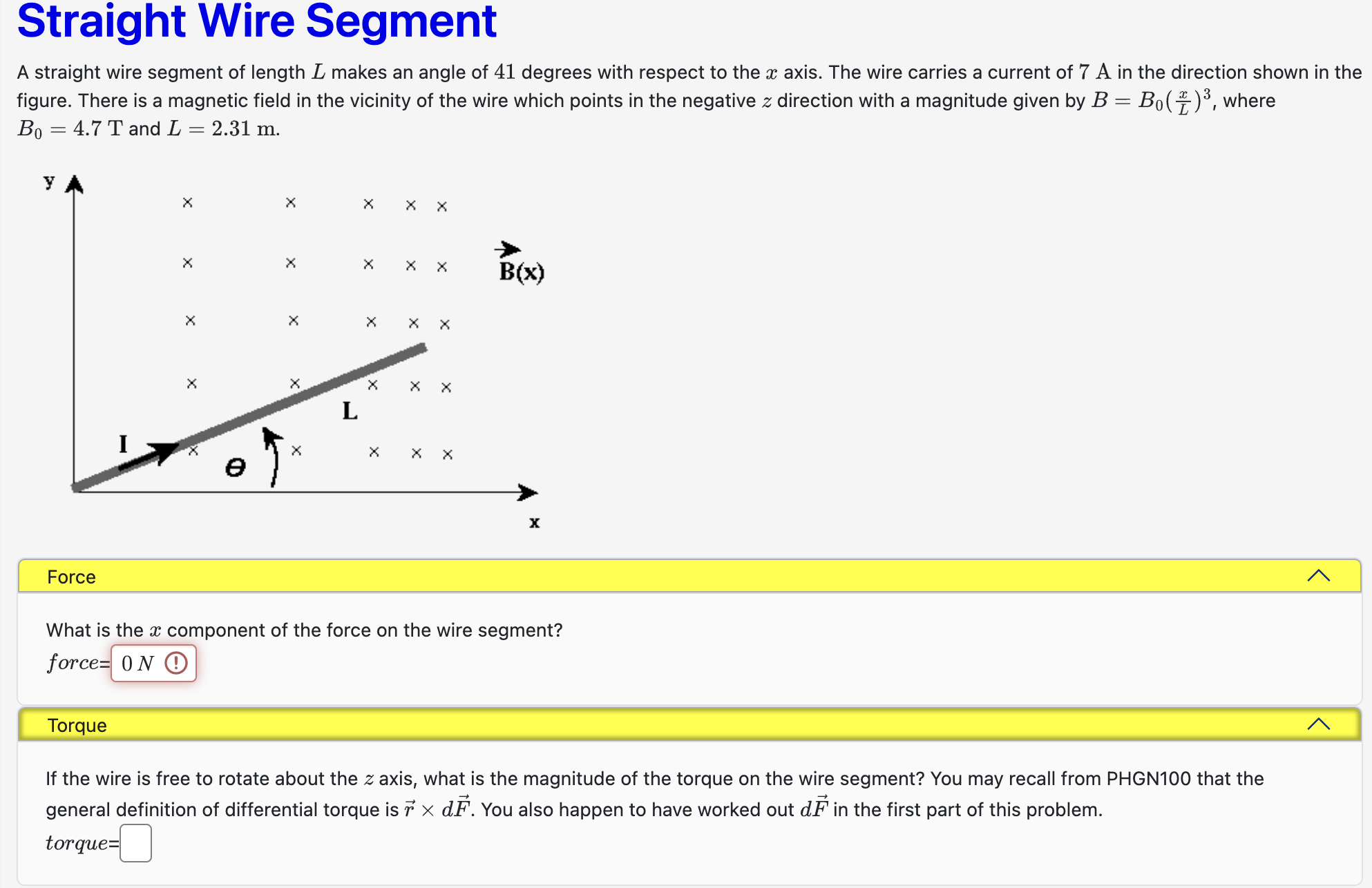 TorqueIf the wire is free to rotate about the z | Chegg.com
