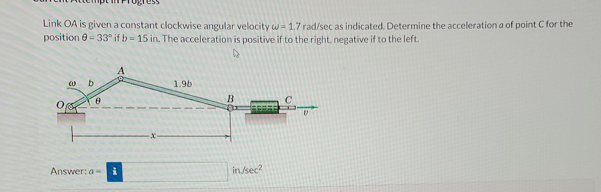 Solved Link OA is given a constant clockwise angular | Chegg.com