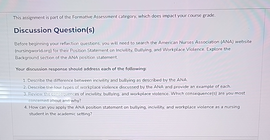 Solved This assignment is part of the Formative Assessment | Chegg.com