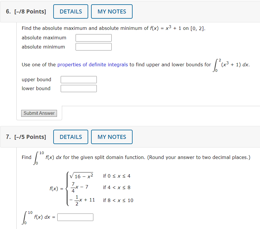 Solved [-/8 ﻿Points]Find the absolute maximum and absolute | Chegg.com
