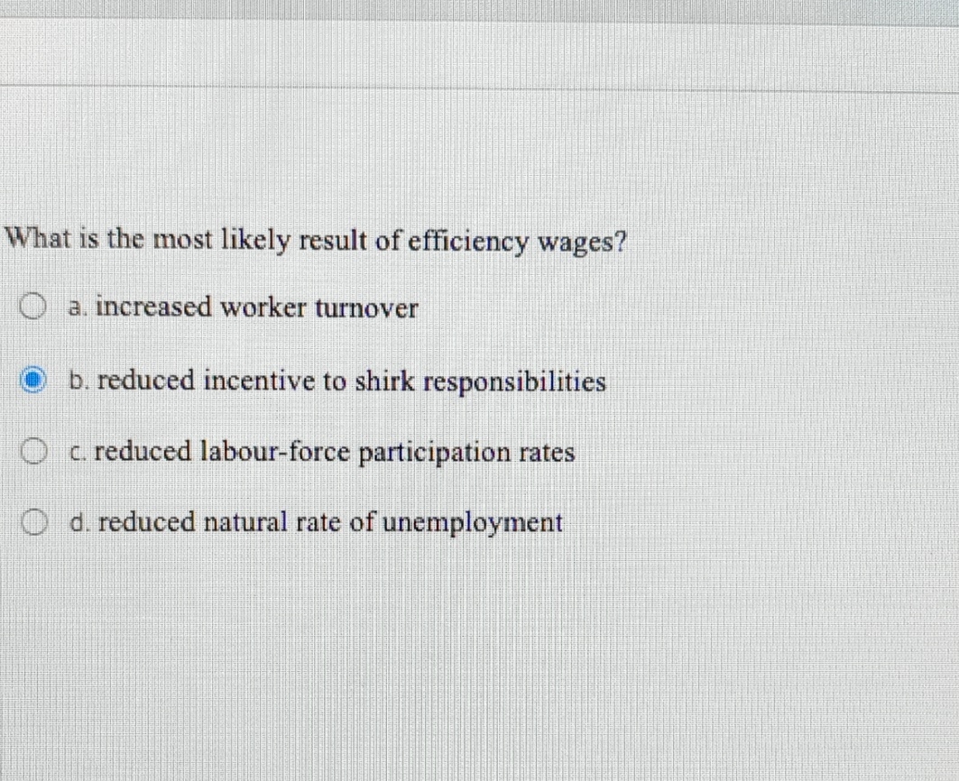 Solved What is the most likely result of efficiency wages?a. | Chegg.com