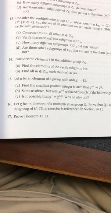 Solved (c) How many different subgroups of z12 did you | Chegg.com