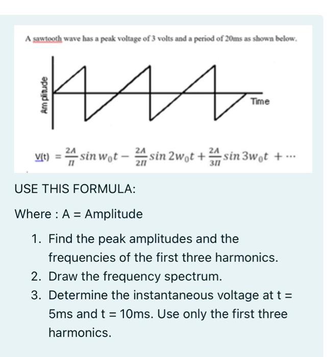 Solved A sawtooth wave has a peak voltage of 3 volts and a | Chegg.com